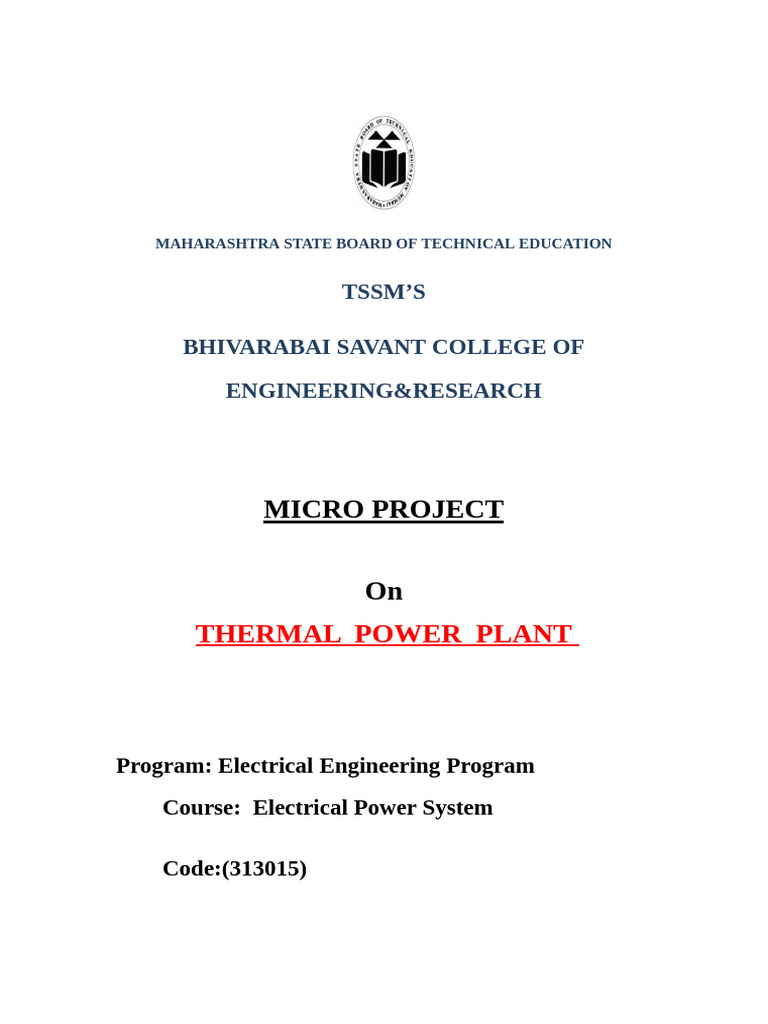 Thermal Power Plant Micro Project Report | PDF