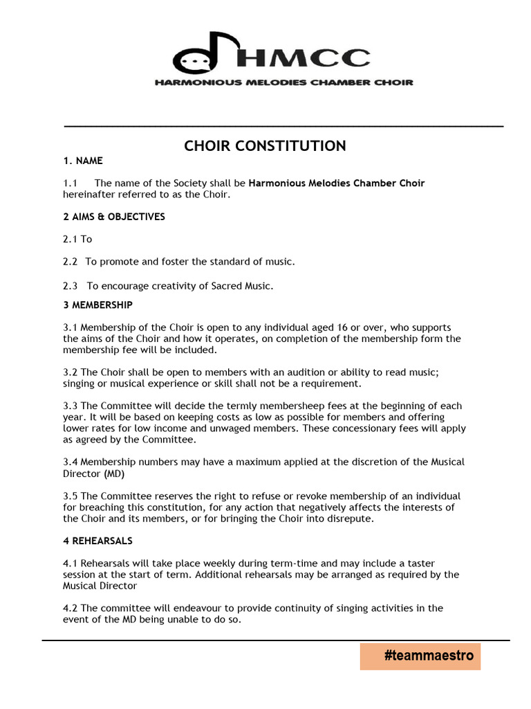 HMCC CONSTITUTION1 | PDF | Quorum | Choir