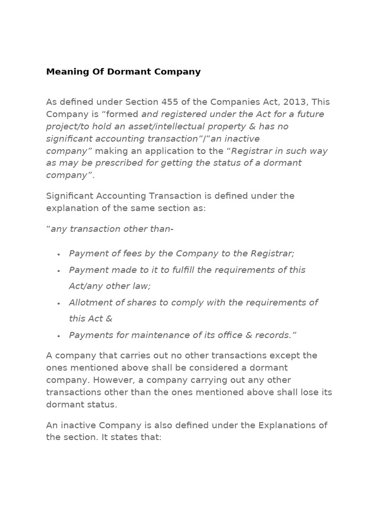 Meaning of Dormant Company | PDF | Domain Name Registrar | Justice