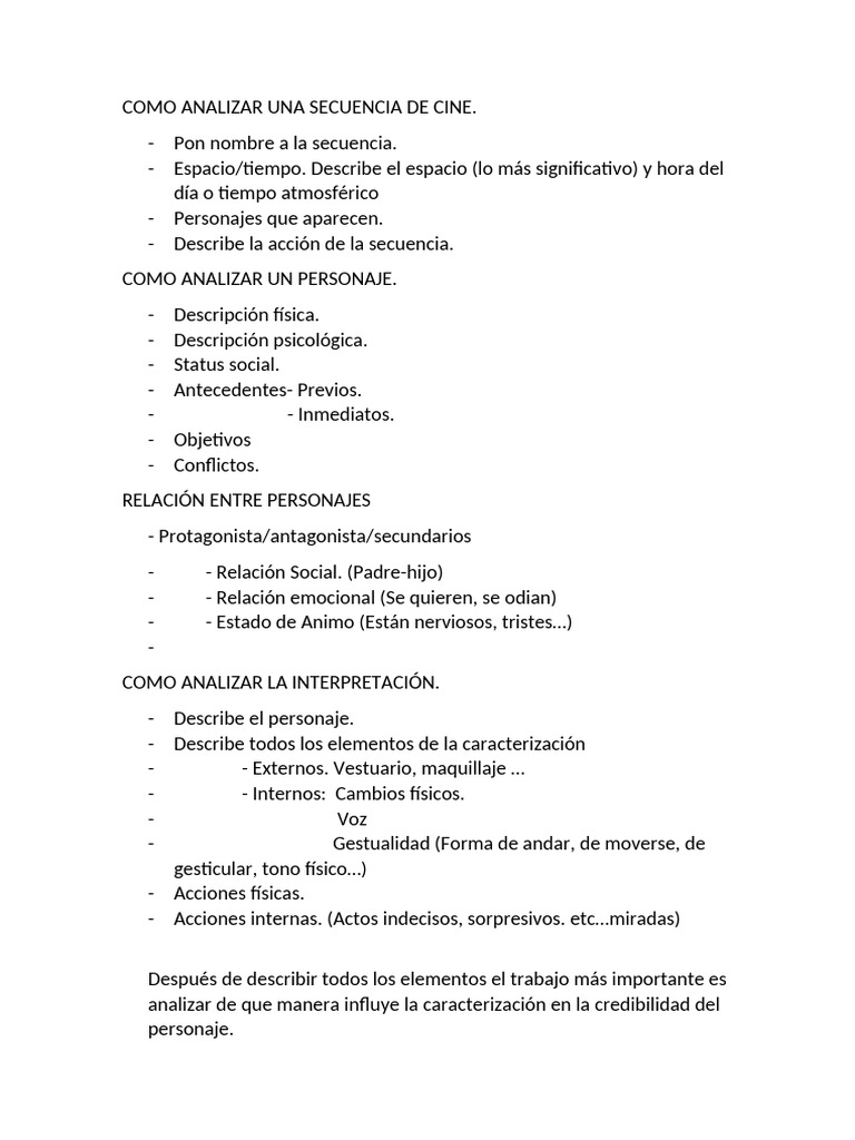 Guía para Analizar Cine y Personajes | PDF