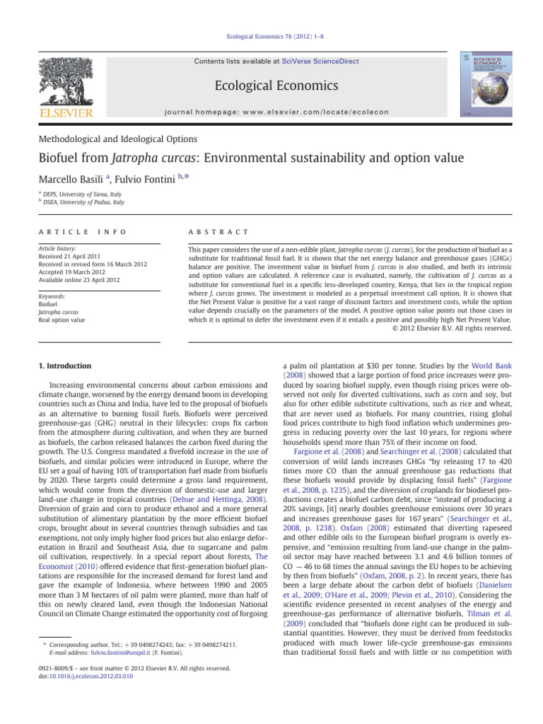 Biofuel From Jatropha Curcas Environment | PDF | Biofuel | Biodiesel