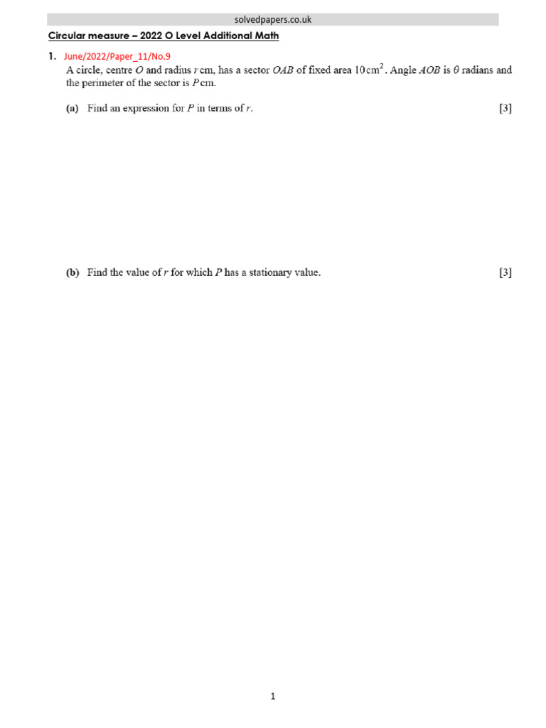 2022J Circular Measure O Level 4037 Add Math | PDF