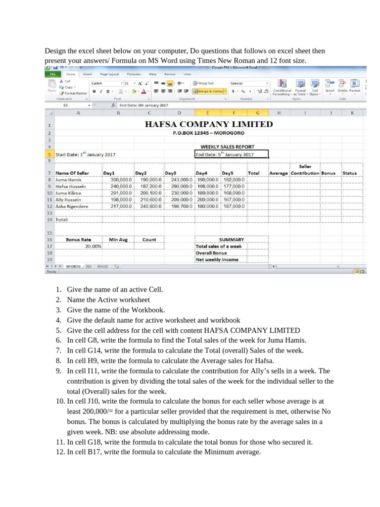CIT 100 Practical Questions-1 | PDF | Microsoft Excel | Microsoft Word