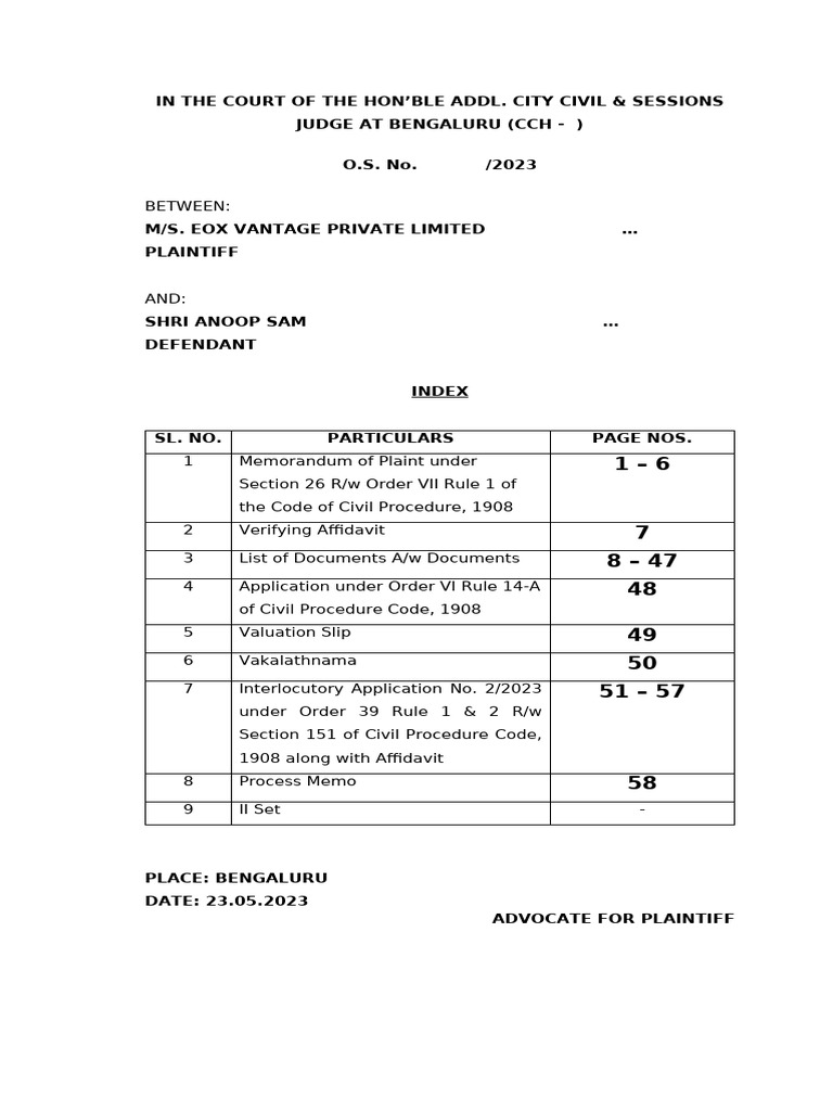 EOX Vantage Suit - Anoop Sam - FINAL | PDF | Lawsuit | Affidavit