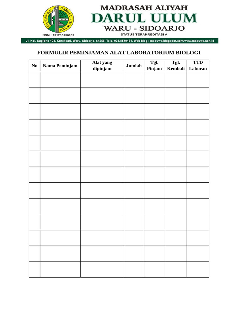 Formulir Peminjaman Alat Laboratorium | PDF