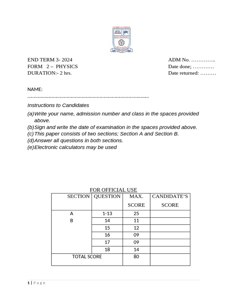 Form 2 Physics | PDF | Pressure | Density