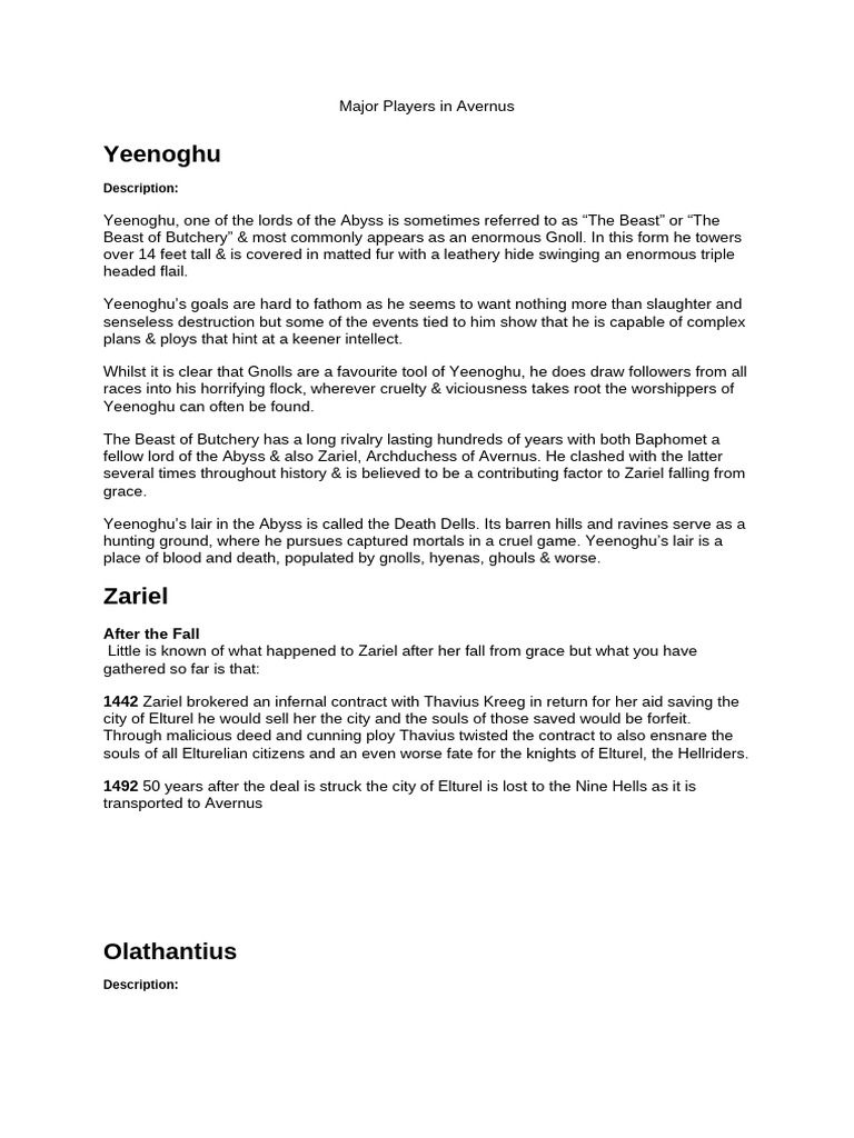 Major Players in Avernus | PDF | Monsters | Dungeons & Dragons