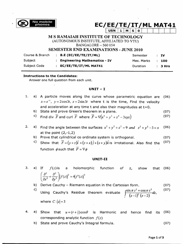 Engg Maths Electrical Sciences | PDF | Holomorphic Function ...
