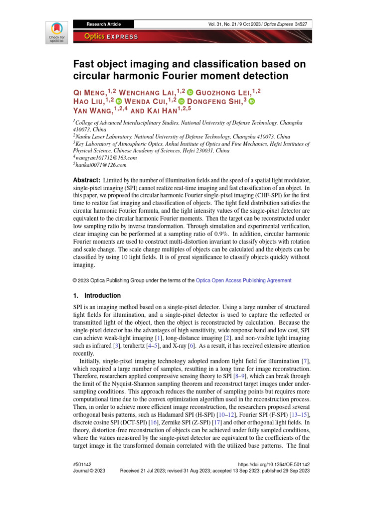 Fast Object Imaging and Classification Based on Circular Harmonic ... Fast Object Imaging and Classification Based on Circular Harmonic ...