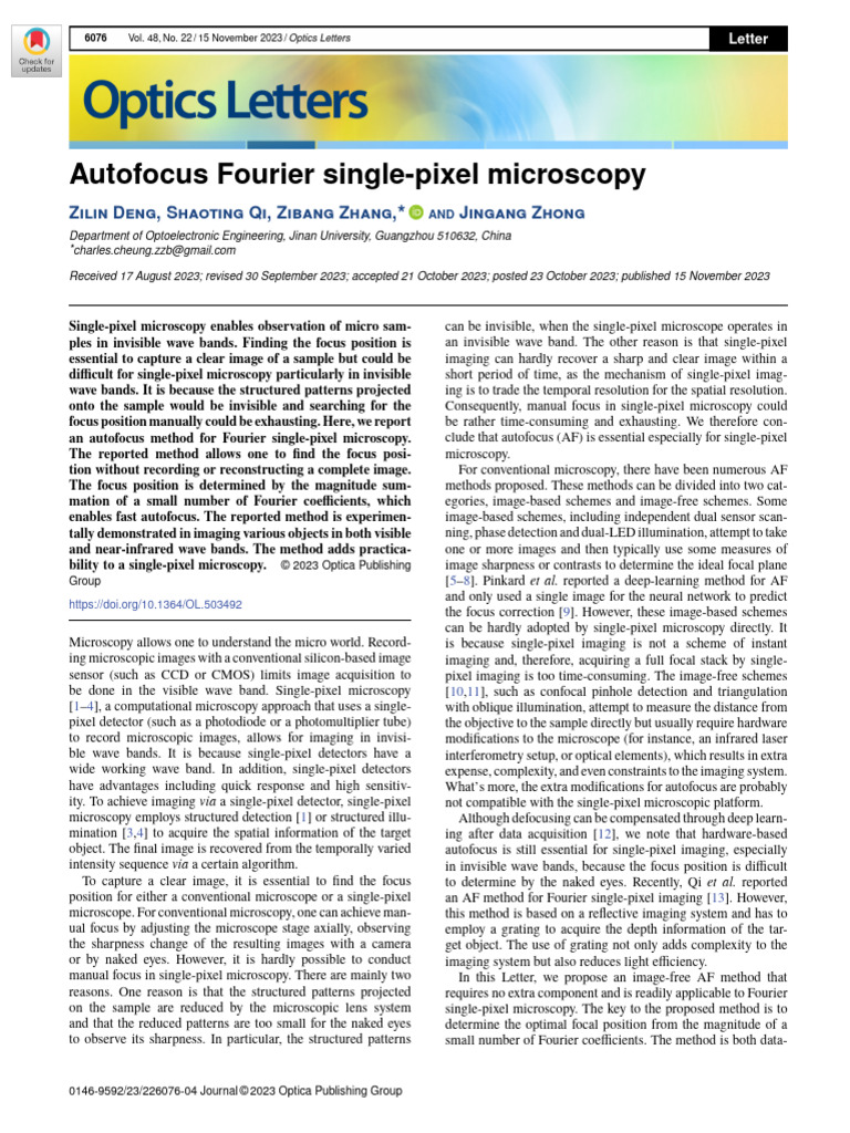 Autofocus Fourier Single-Pixel Micros | PDF | Microscopy | Microscope