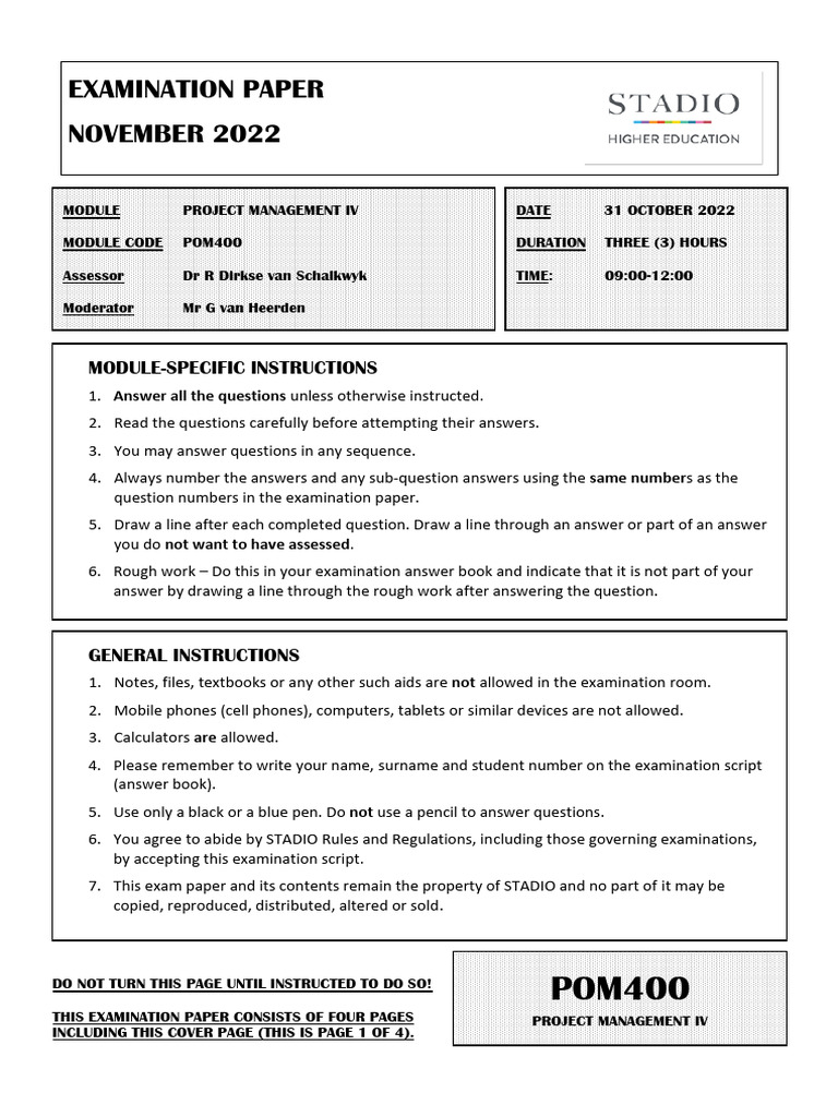 Pom400 Exam Paper 2022 02 | PDF | Risk