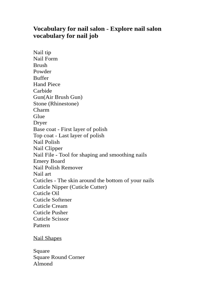 Nail Salon Vocabulary and Conversations | PDF | Beauty