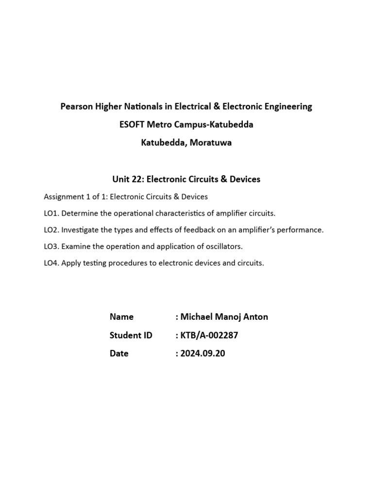 Unit 22 Electronic Circuits & Devices | PDF | Amplifier | Electronic ...