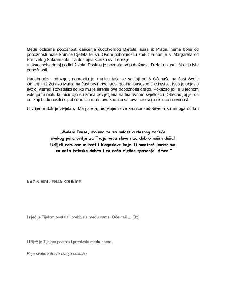 Krunica Djetetu Isusu | PDF