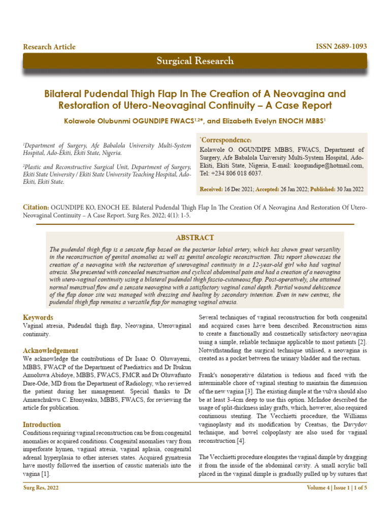 Pudendal Thigh Flap for Neovagina Creation | PDF | Mammal Female ...