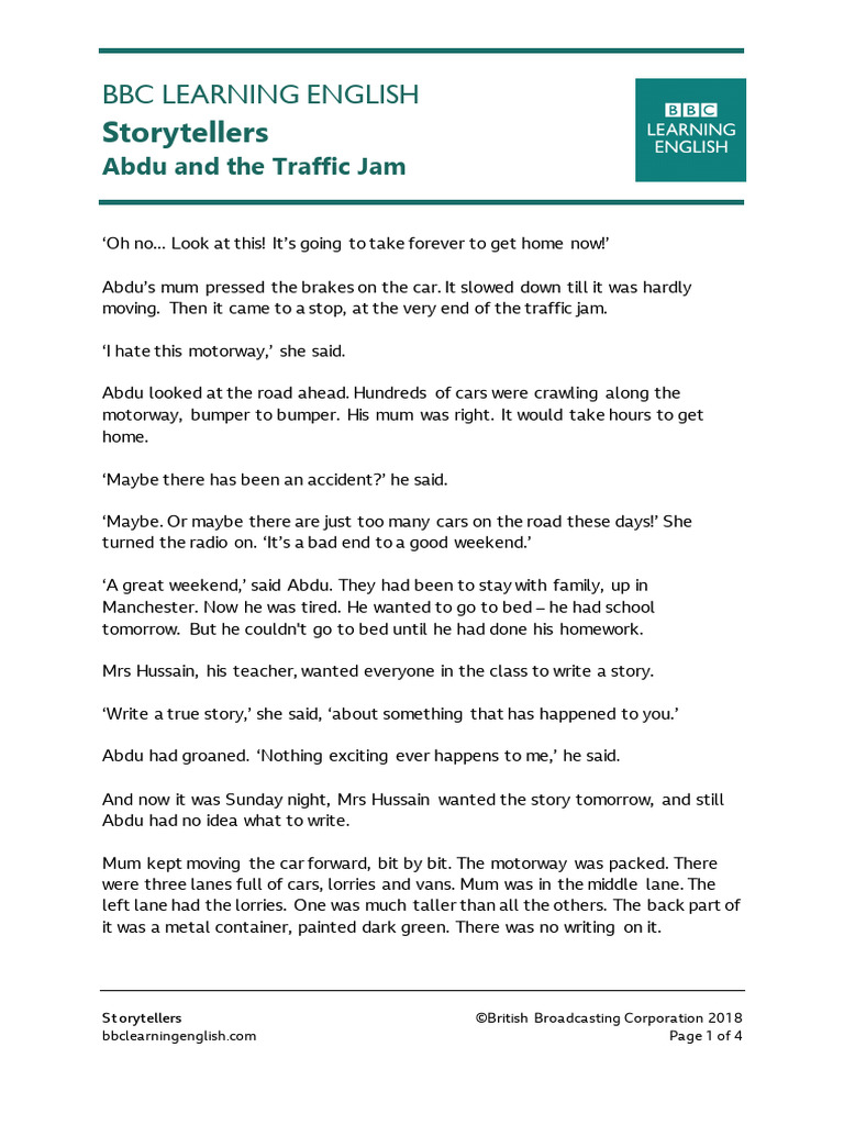 BBC Storytellers Abdu in The Traffic Jam | PDF