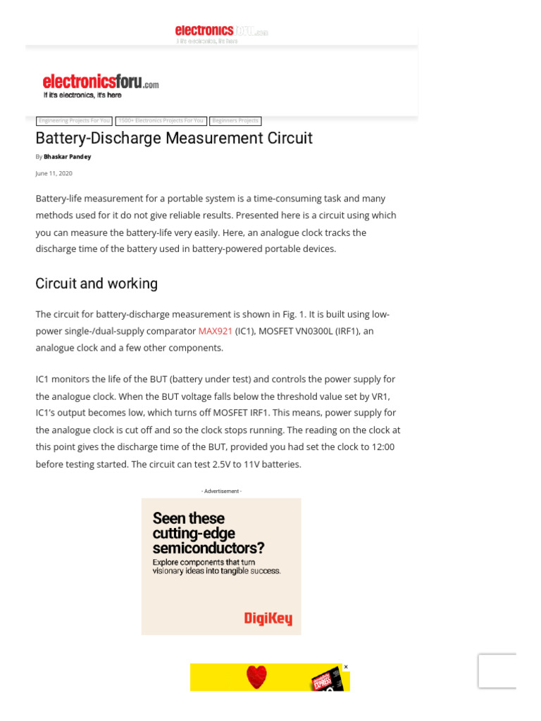 Battery Discharge Measurement Circuit - Full Electronics Project | PDF ...