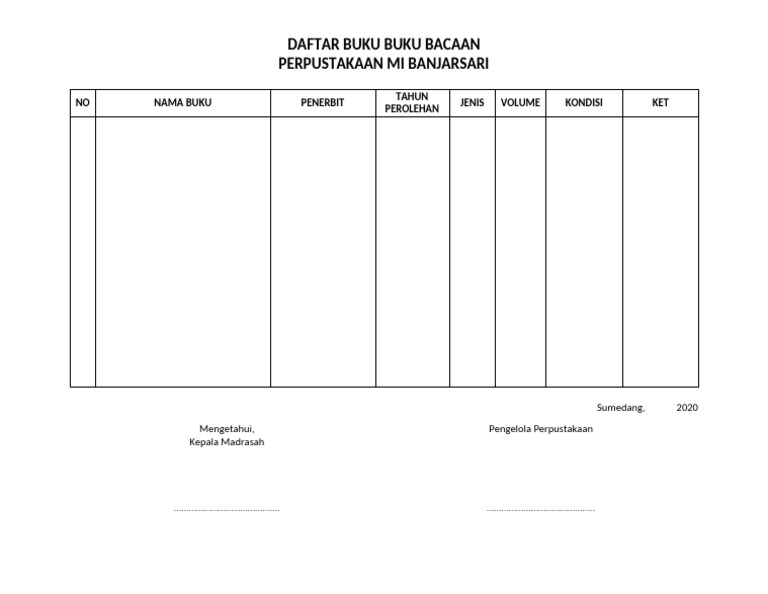 Format D.1.2 Daftar Buku Bacaan Dalam Dalam Bentuk Cetakan Dan Digital Di Perpustakaan | PDF