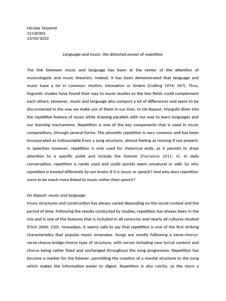 Language and Music The Distorted Power of Repetition | PDF | Speech ...