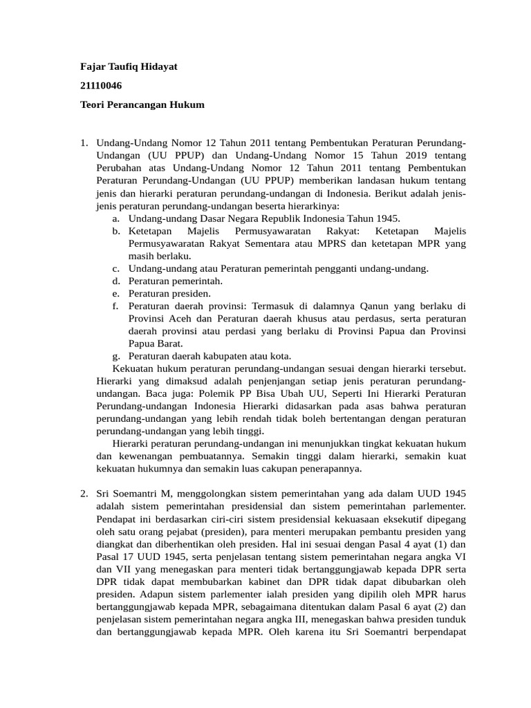 Fajar Taufiq Hidayat - 21110046 - Teori Perancangan Hukum | PDF