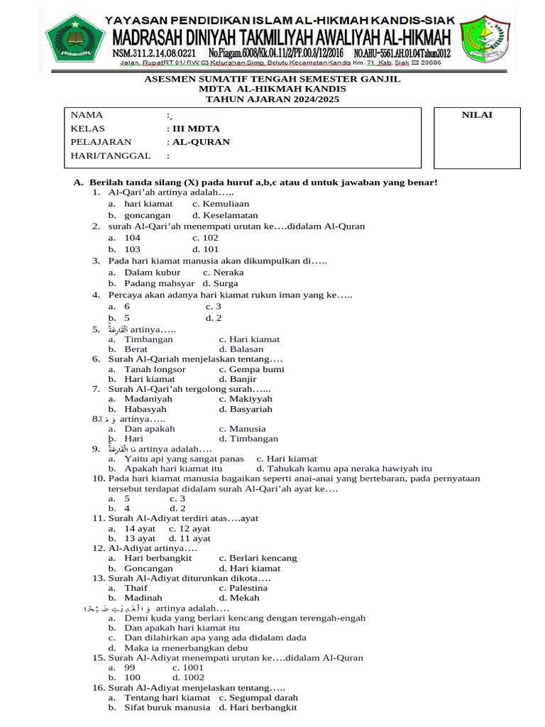 Soal Mid Mdta Ok | PDF