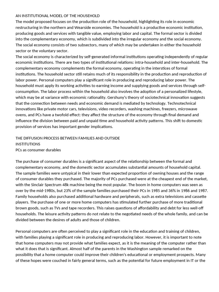 An Institutional Model of the Household | PDF | Labour Economics | Goods