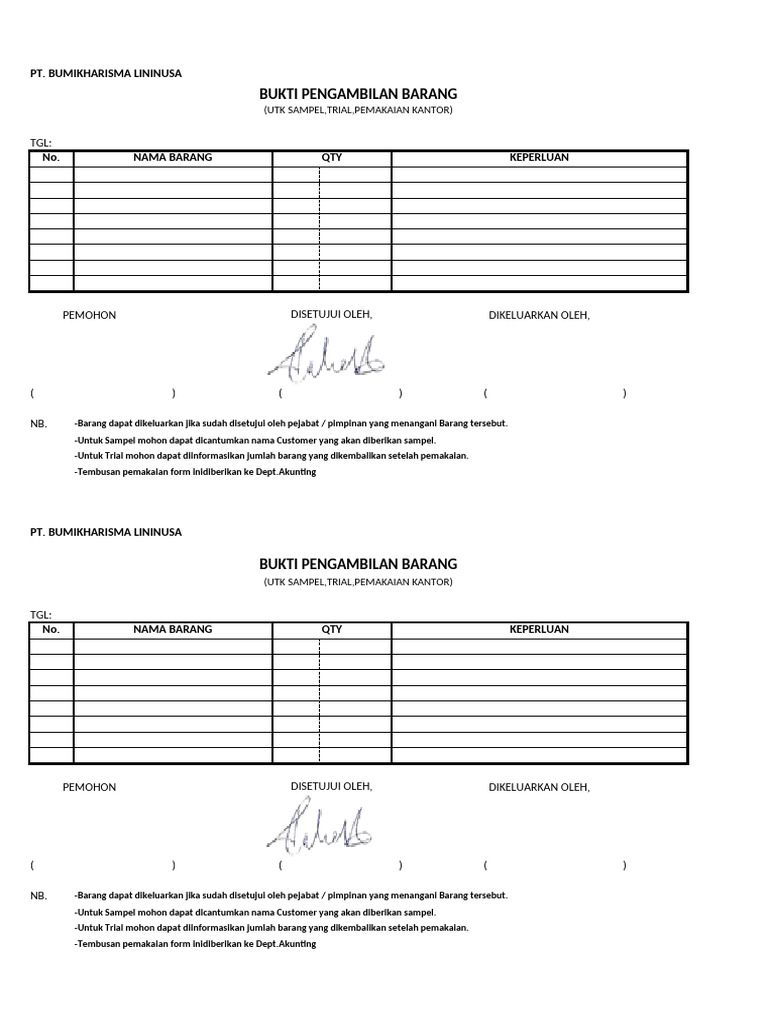 Bukti Pengambilan Barang | PDF