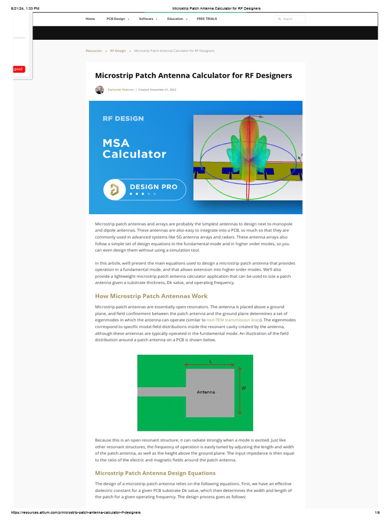 Microstrip Patch Antenna Calculator For RF Designers | PDF | Antenna (Radio) | Electrical Impedance