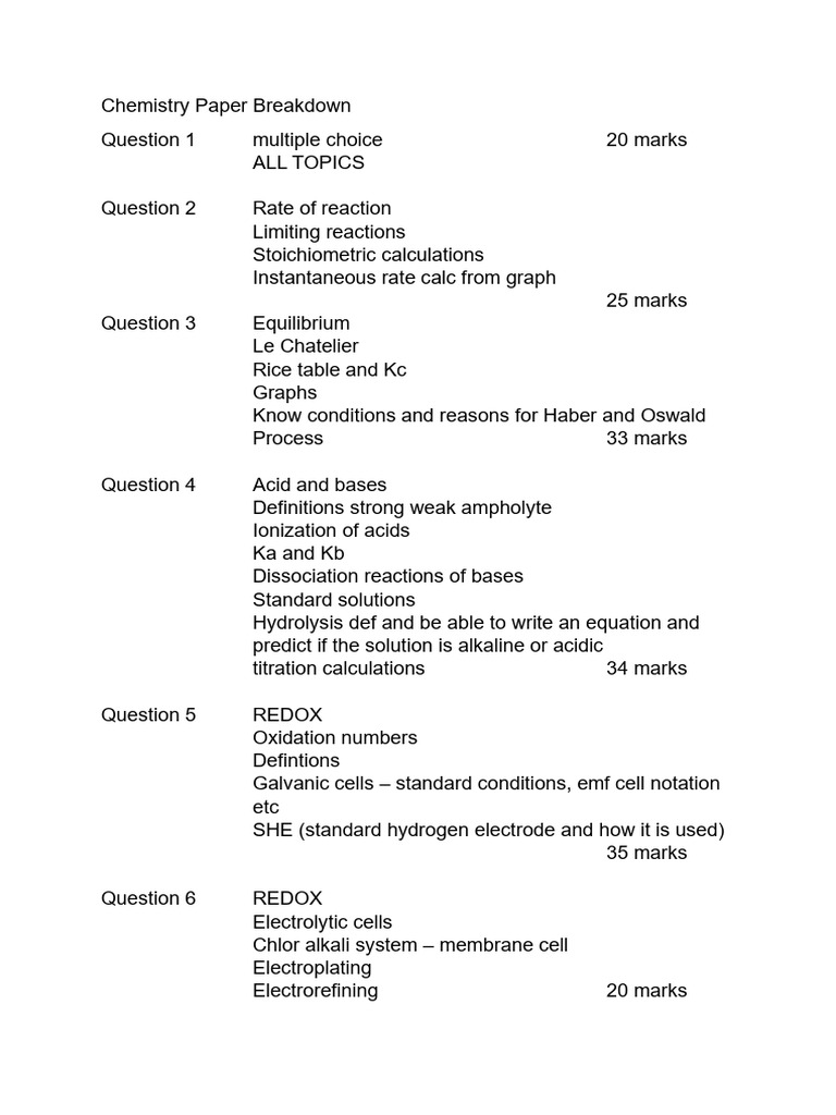 Chemistry Paper Breakdown | PDF