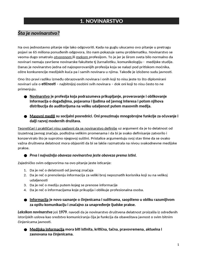 Uvod U Novinarstvo - Skripta - PRAVA VERZIJA | PDF