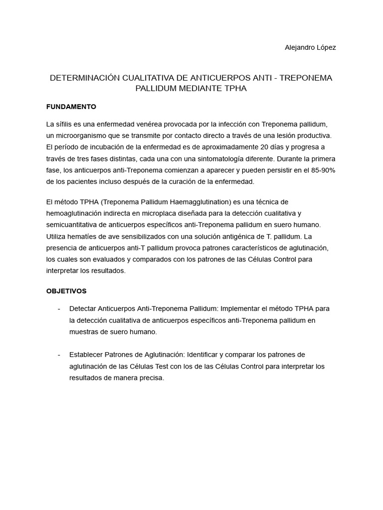 Determinación Cualitativa de Anticuerpos Anti - Treponema Pallidum ...