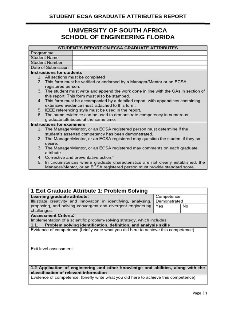 Student ECSA GAs Form | PDF | Science | Engineering