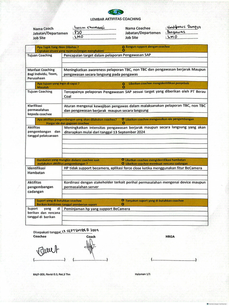 Lembar Coaching Karyawan | PDF