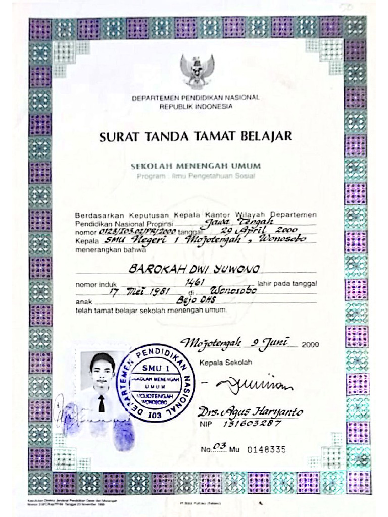 Ijazah Barokah Dwi Yuwono - TPS 02 | PDF