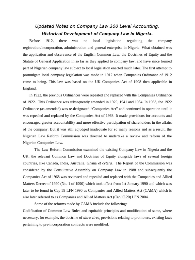 Updated Company Law Notes 300 Accounting | PDF | Partnership | Guarantee