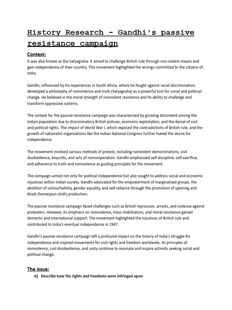 History Research - Gandhi's Passive Resistance Campaign | PDF | Mahatma ...