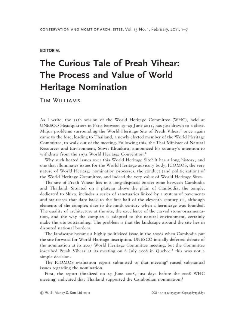 The Curious Tale of Preah Vihear The Process and Value of World Heritage Nomination | PDF ...
