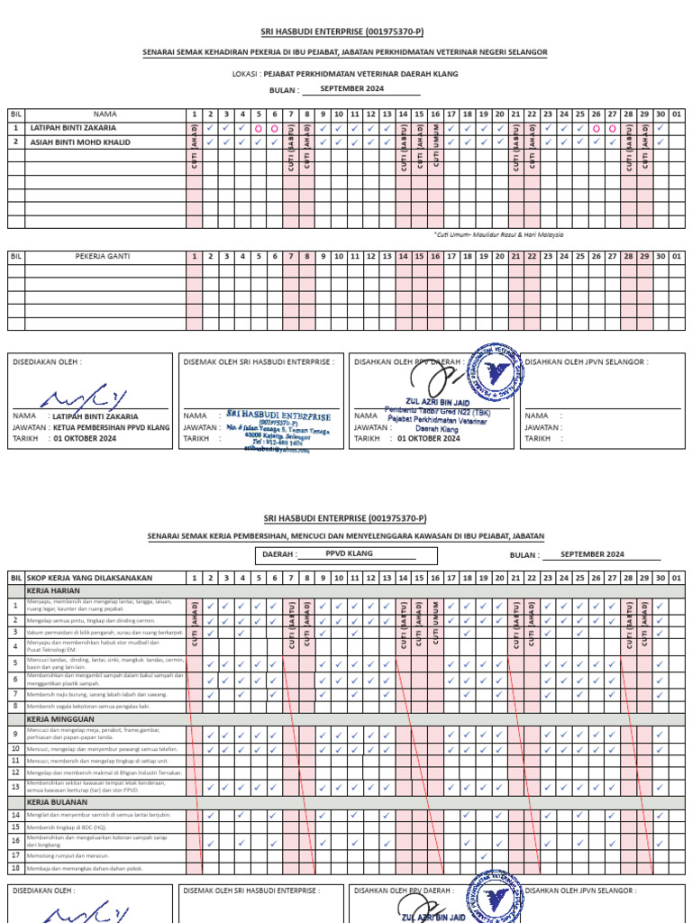 LAPORAN SEPTEMBER 2024 ATT CLEANER Final | PDF
