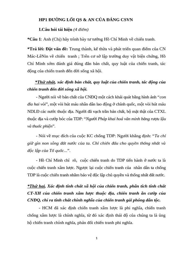 Đề cương ôn tập QPAN học phần 1 | PDF