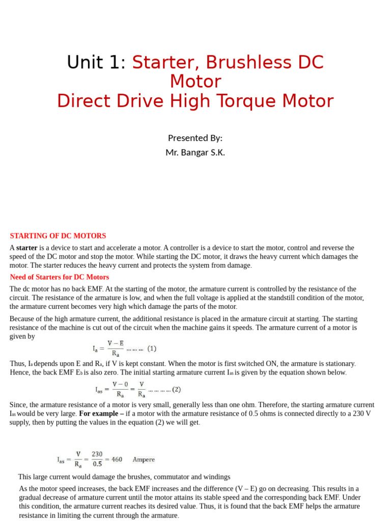 DC 2 Starter,Brushless, Direct Drive Torque Motor | PDF | Electric ...