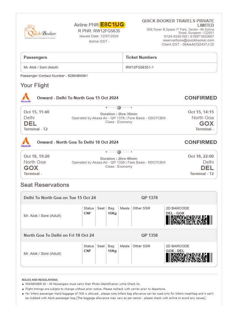 Delhi-Goa Flight Booking Confirmation | PDF | Transport | Civil Aviation