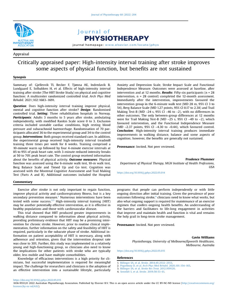 Critically Appraised Paper High Intensity Interval Training - 2022 ...