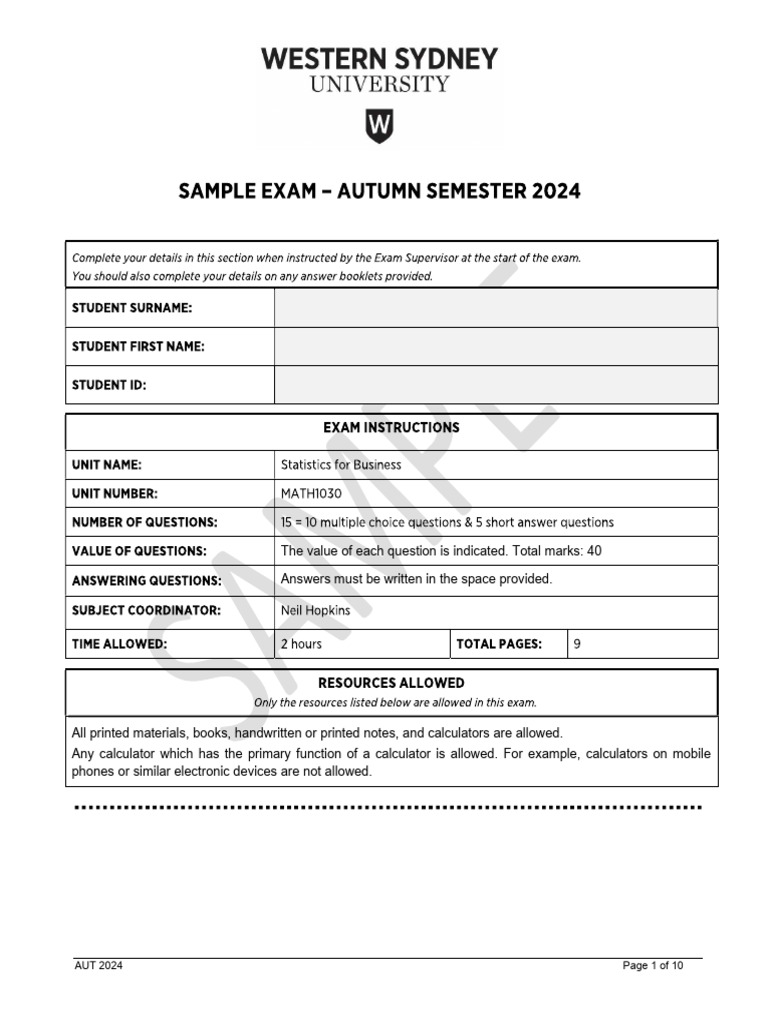 Sample Final Exam & Answers Autumn 24 | PDF | Coefficient Of Determination | Errors And Residuals