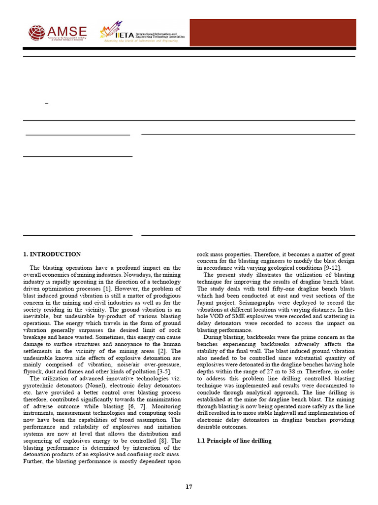 Applicability of Controlled Blasting in Large Opencast Mine at Dragline ...