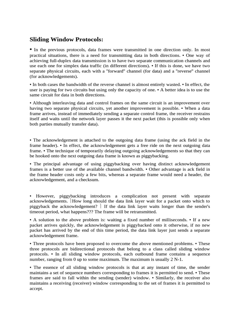 Sliding Window Protocols | PDF | Transmission Control Protocol | Data ...