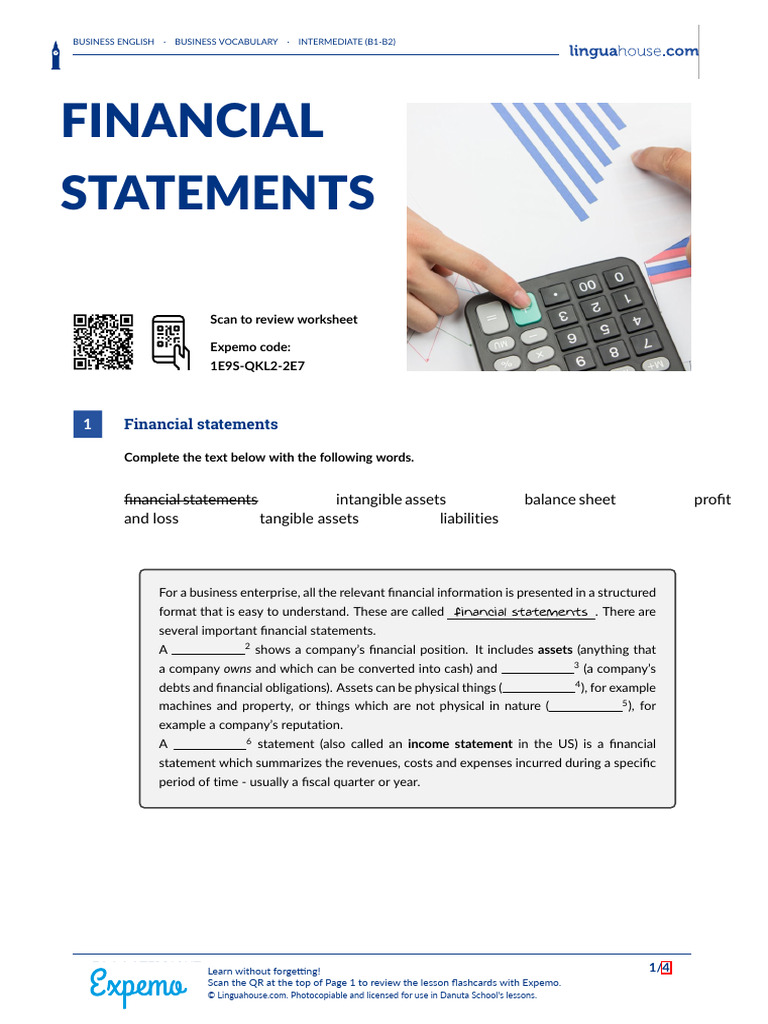 Financial Statements British English Teacher B1 B2 | PDF | Balance ...