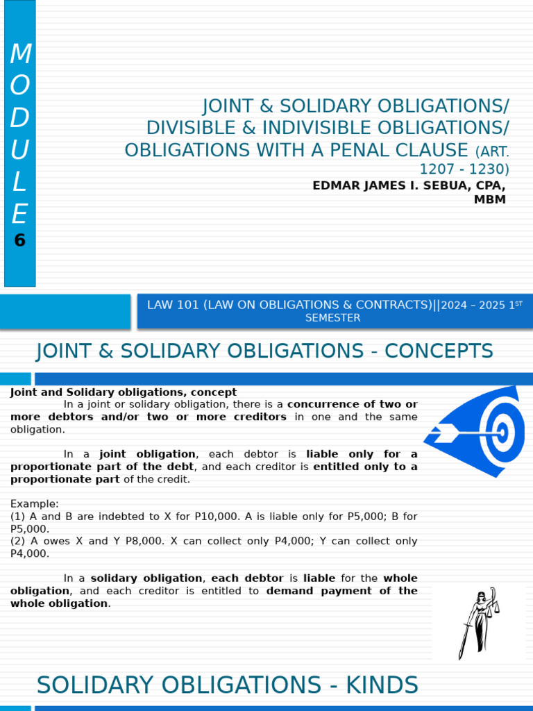 6 Joint Solidary Divisible Indivisible Obligations With A Penal Clause ...