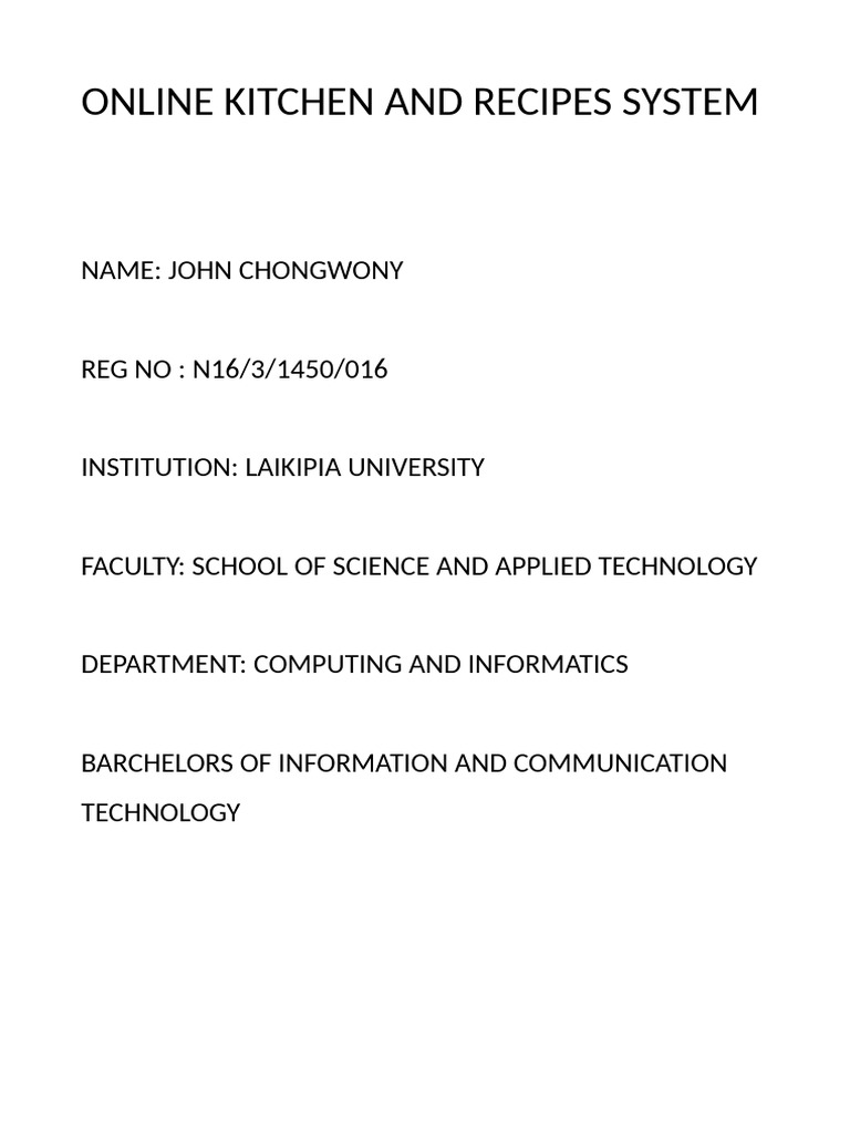 Online Kitchen and Recipes Documentation | PDF | Central Processing Unit | Information