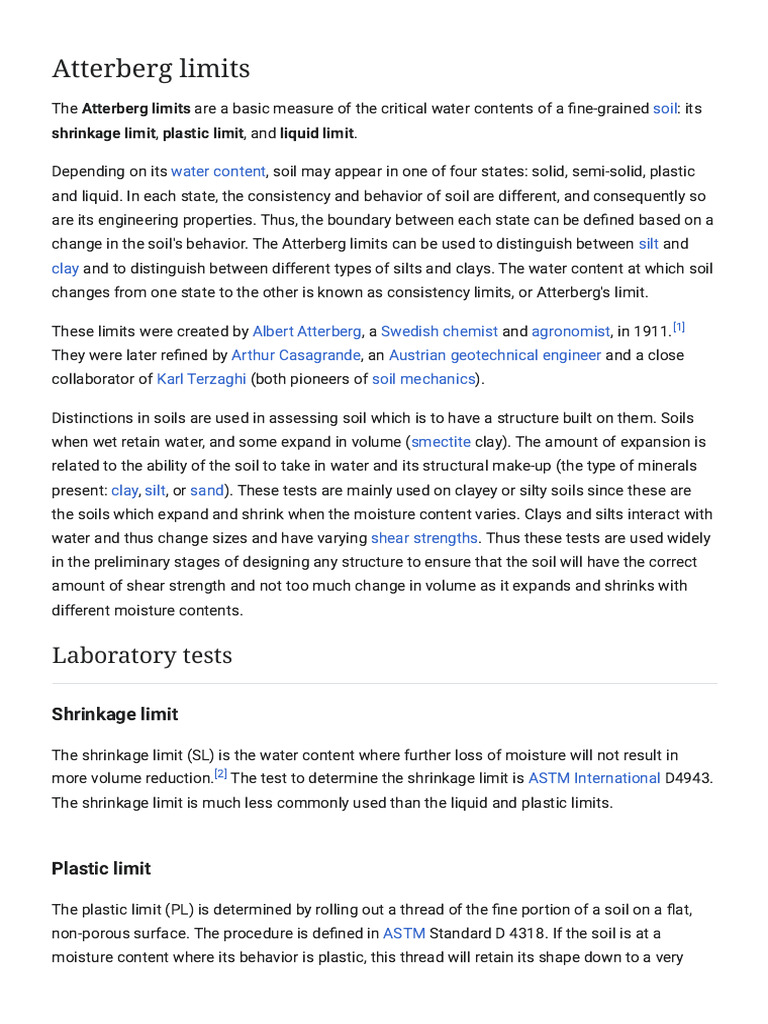 Atterberg Limits - Wikipedia | PDF | Applied And Interdisciplinary Physics | Materials