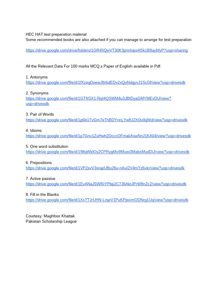 HEC HAT Test Prep Resources | PDF